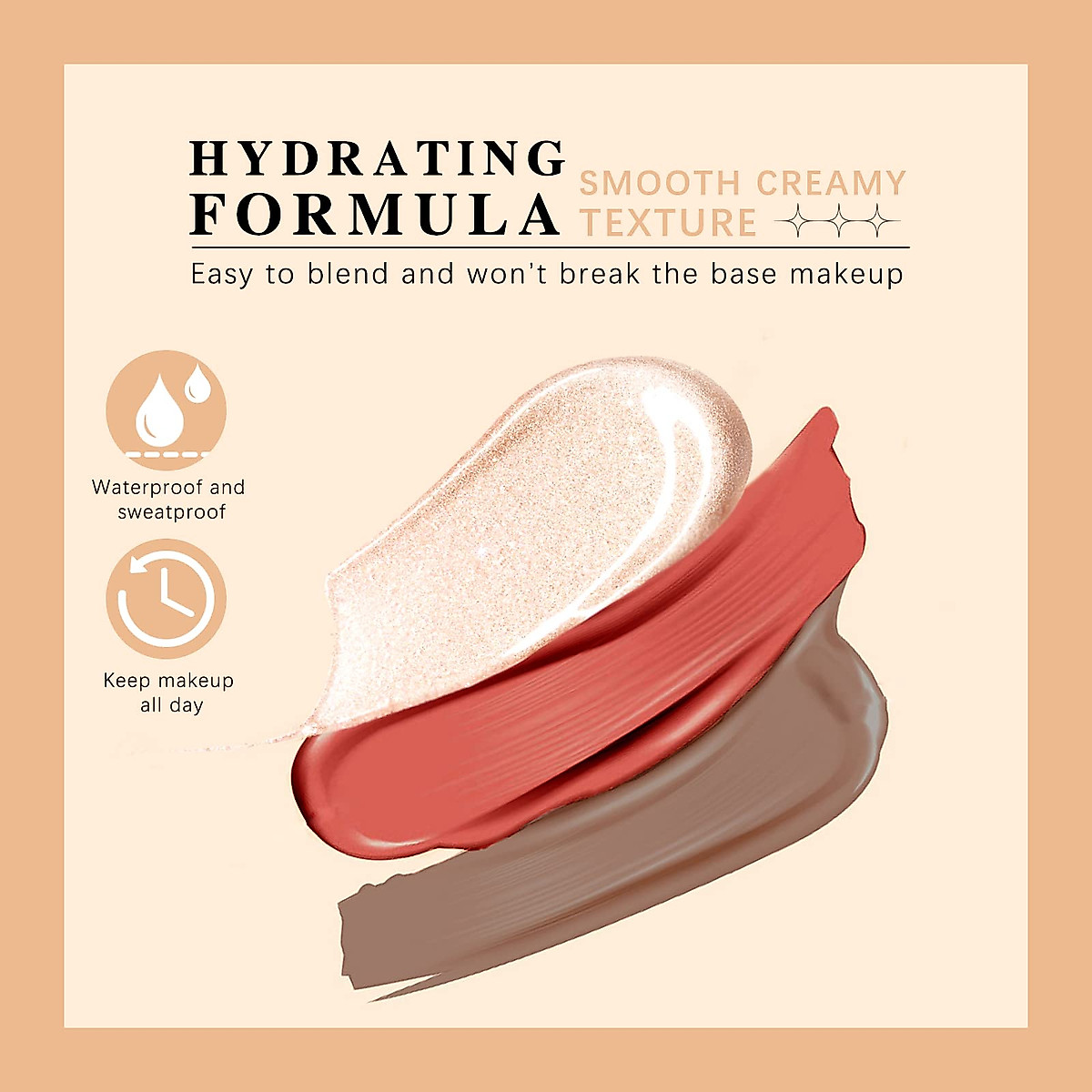 NewBang 3pcs Contour Beauty Wand Blush Highlighter Contouring Stick Set With Cushion Applicator Liquid Cream Face Rouge Bronzer Luminizers Pen Trio Smooth Blendable Moisturizing Waterproof Makeup