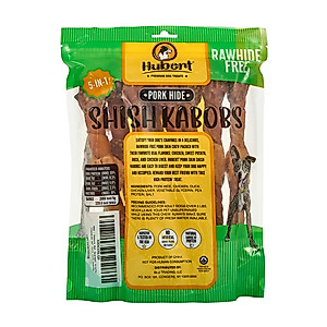 Hubert Pet Gourmet 5-in-1 Large Pork Hide Kabobs – Quad Flavor Chews in a 10-Piece Bag, 10" Chews for All Dog Sizes, 1.8 lb Pack