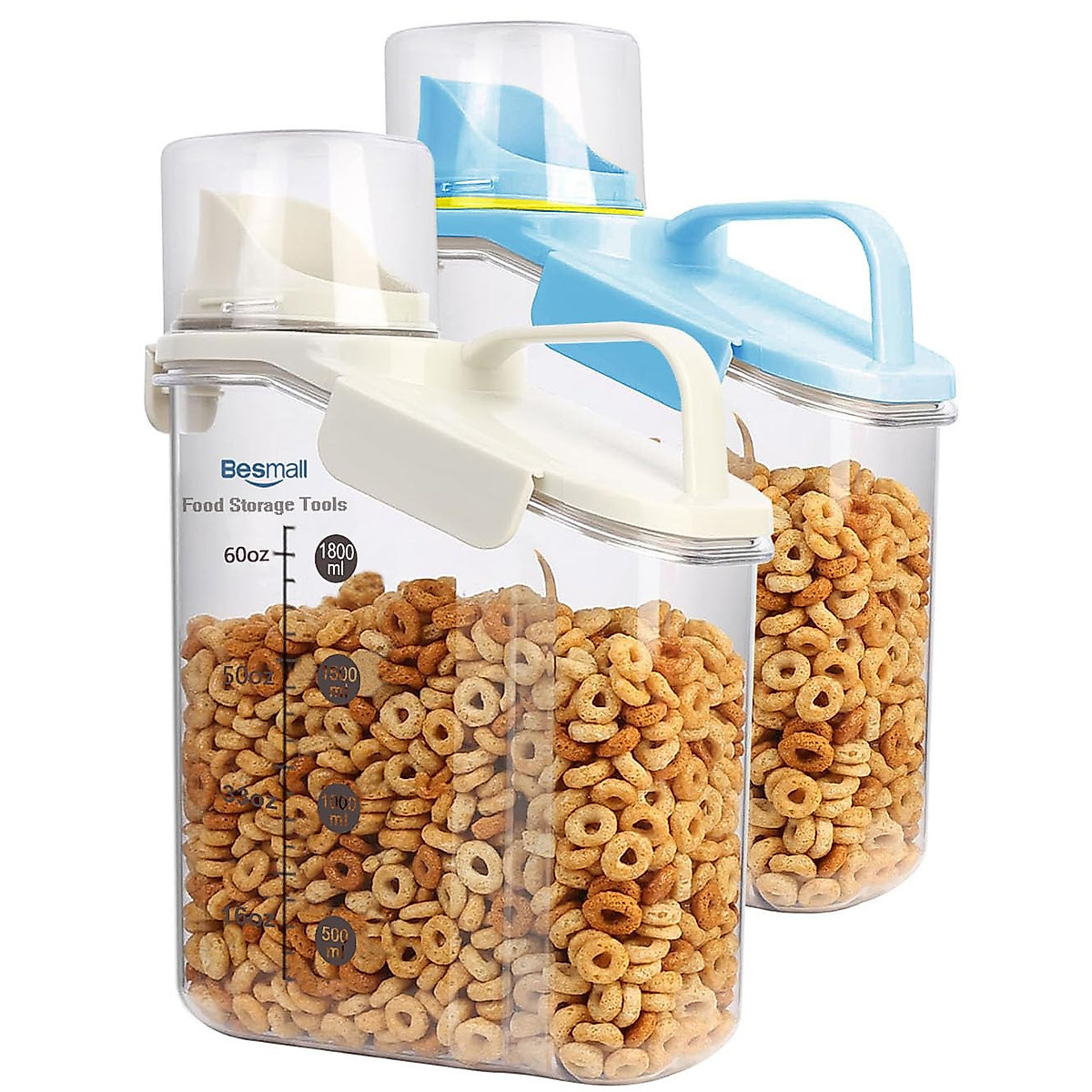 Besmall Cereal Containers Storage,2L Airtight Large Dry Food Storage Containers with Pouring Spout, Measuring Cup for Flour and Grain,BPA Free Plastic Dispenser