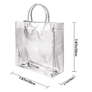 BadenBach 16 PCS Clear Plastic Gift Bags with Handle,Reusable Transparent PVC Plastic Gift Wrap Tote Bag for Shopping Retail Merchandise Boutique Wedding Birthday Baby Shower Party Favor (7.87" x 7.87" x 3.15")