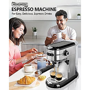 MICHELANGELO 15 Bar Espresso Machine with Milk Frother, Expresso Coffee Machines, Stainless Steel Espresso Maker for Cappuccino and Latte, Small Coffee Maker with Frother - Compact Design for Home