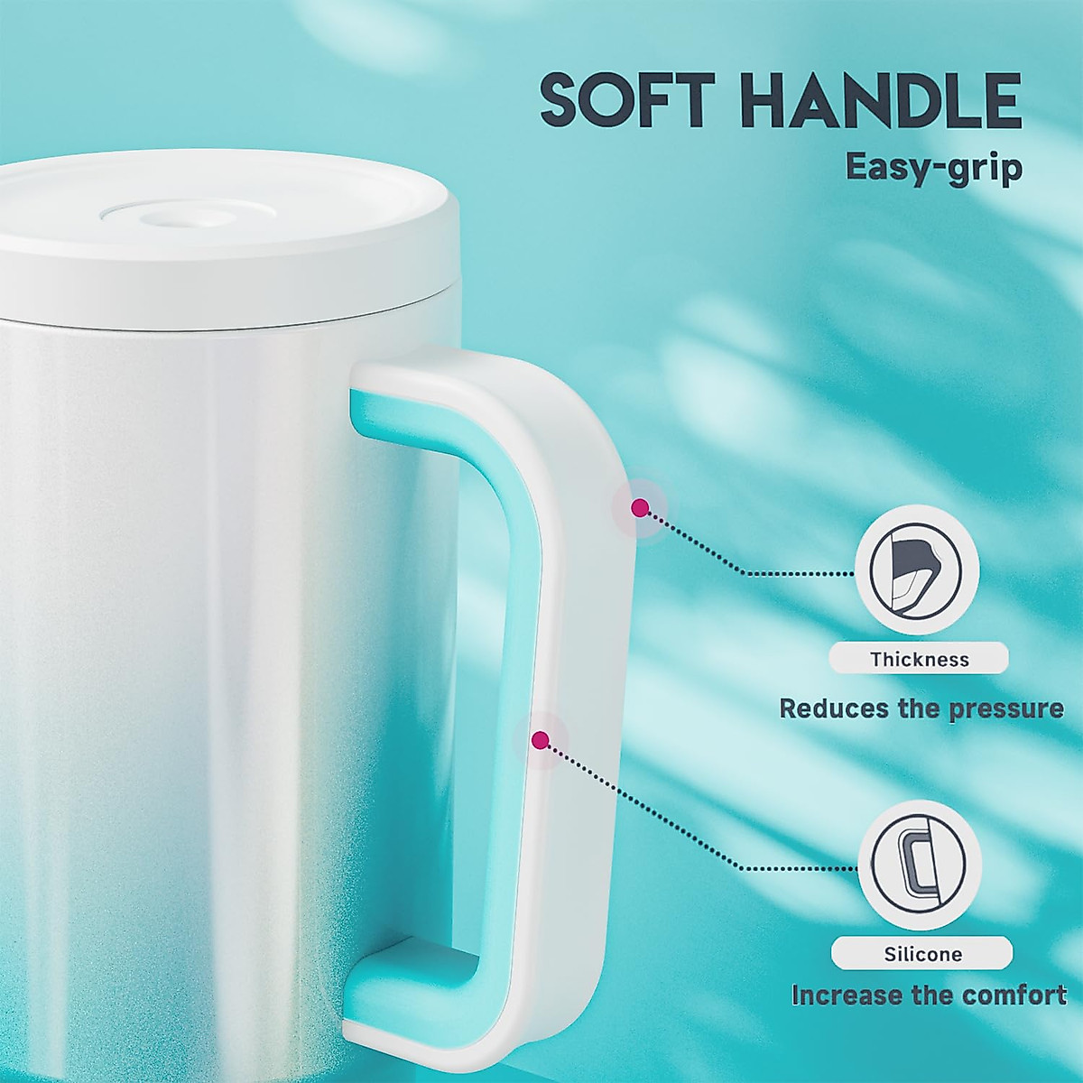 Meoky 24 oz Tumbler with Handle and Straw, 100% Leak-proof Tumbler with Lid and Straw, Insulated Stainless Steel Travel Coffee Mug, Keeps Cold for 24 Hours (Azure)