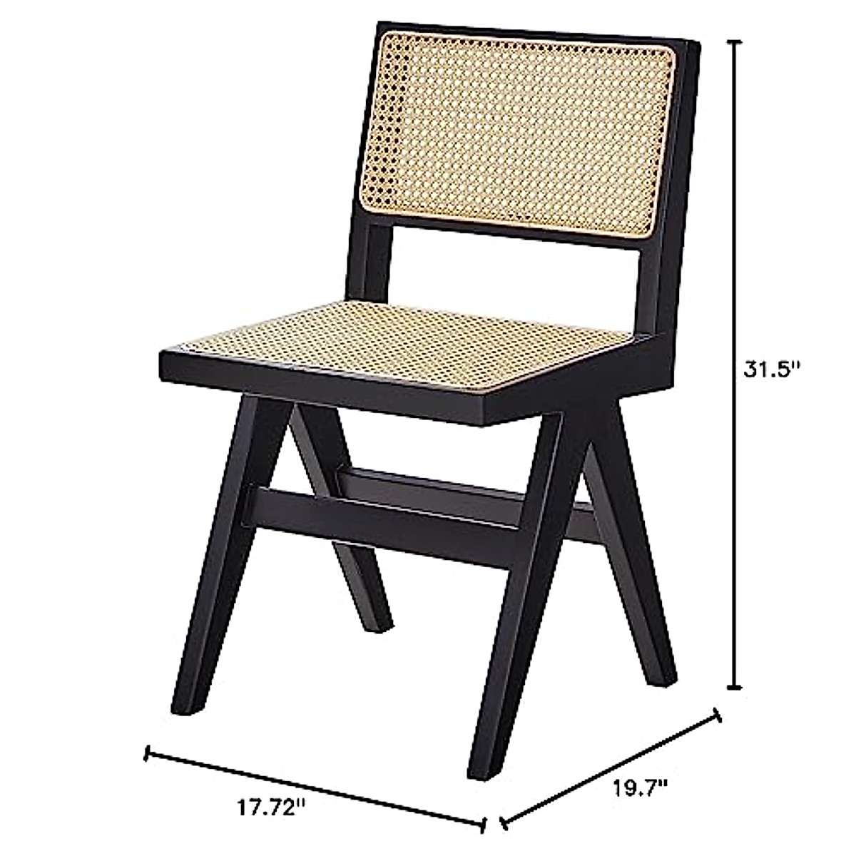 Way2Furn Rattan Chair Set of 2, Mid Century Modern Chair for Kitchen, Cane Dining Chair with Cane Back & Wood Base, Dining Room, Study Room, Living Room, Yard, B&B, Teahouse, Hotel, (Black)