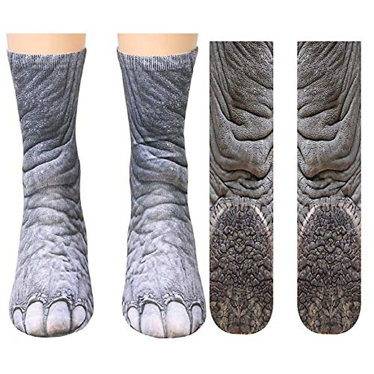 Tiaronics 3D Socks Unisex Adult Animal Paw Crew Socks - Sublimated Print (Elephant)