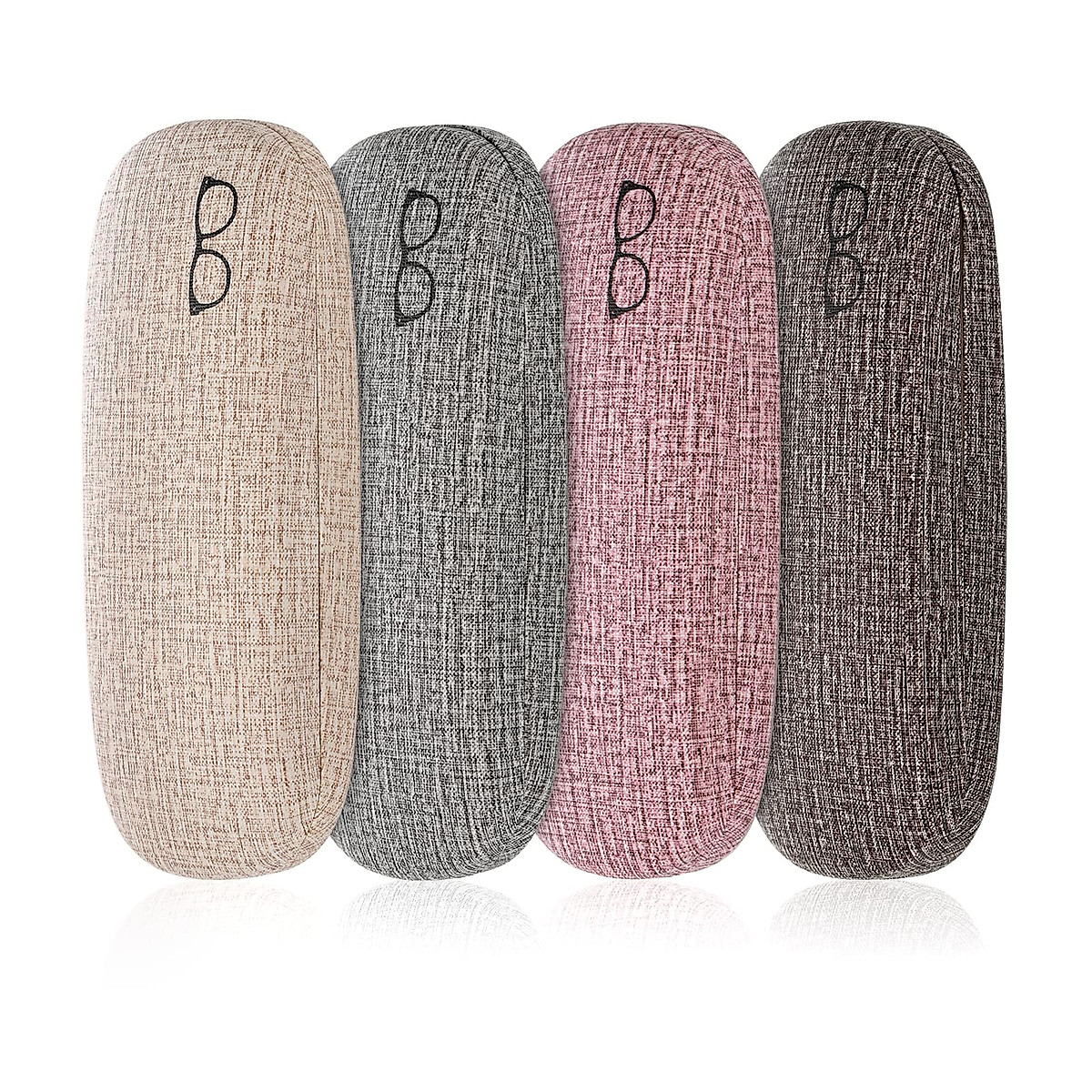 Hedume 12 Pack Hard Shell Eyeglasses Case, PU Linen Pattern Large Glasses Case, 4 Colors Unisex Portable Glasses Protection Case