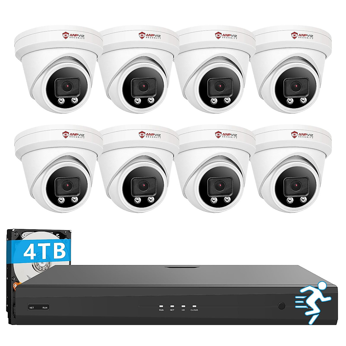 Anpviz 16CH 4K Dome POE IP Security Camera System, 8pcs Wired 8MP Turret Cameras with Human Detection, H.265 16 Channnel NVR with 4TB HDD Pre-Installed, for 24/7 Recording, U Series