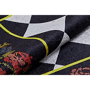 BESPOKY Noginsk Black Floral, Cotton Polyester Area Rug, Machine Washable Rug, Non Slip Rug, Living Room, Bedroom, Nursery, Hallway, Corridor, Rug, Indoor Outdoor Area Rug