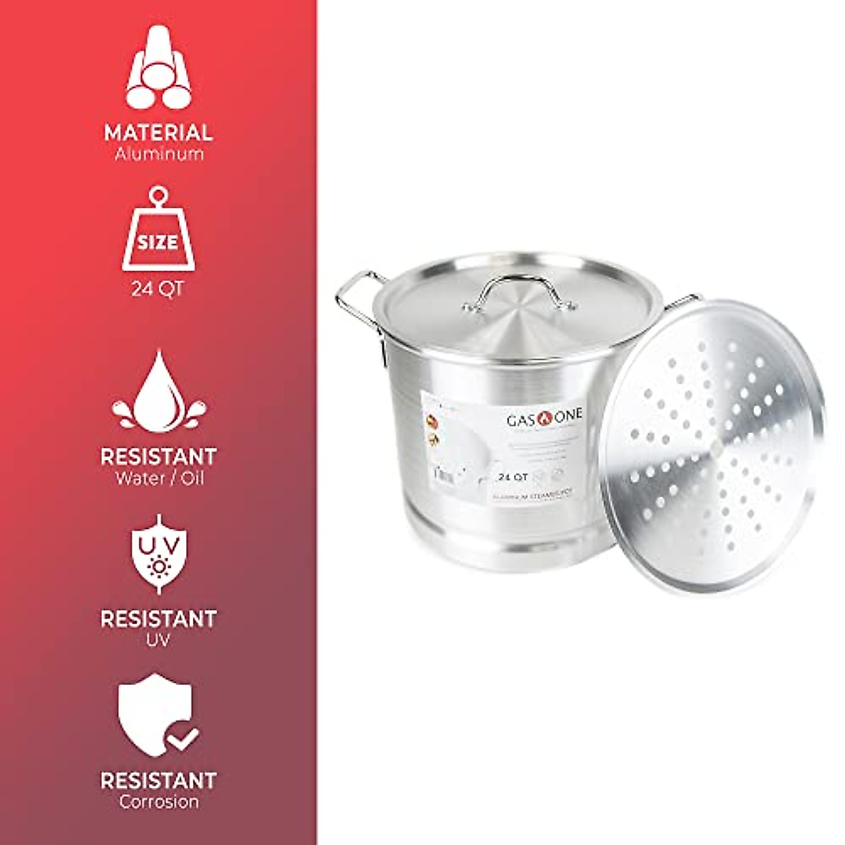 GasOne B-5155-RED Burner with Steamer Pot Turkey Fry & Tamale-with High Pressure Propane Regulator and Hose, Red QCC