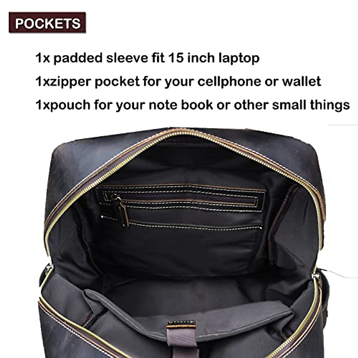 Leather Backpack for Men,Travel Backpack Men Laptop Backpack Trolley Sleeve,Rucksack Men Fits 15.6 Inch Notebook,Brown (Classic Black)