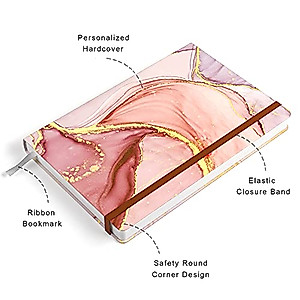 Huamxe Lined Journal Notebook, Marble Hardcover Journal for Women, Medium 5.7 x 8.4 in, 160 Pages Thick Paper, Cute Aesthetic A5 College Ruled Notebook for Journaling Writing Work Office School, Pink