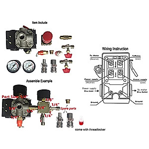 Secbolt Pressure Switch Manifold Regulator Gauges Air Compressor Pressure Switch Control Valve 90-120PSI (American Pattern)