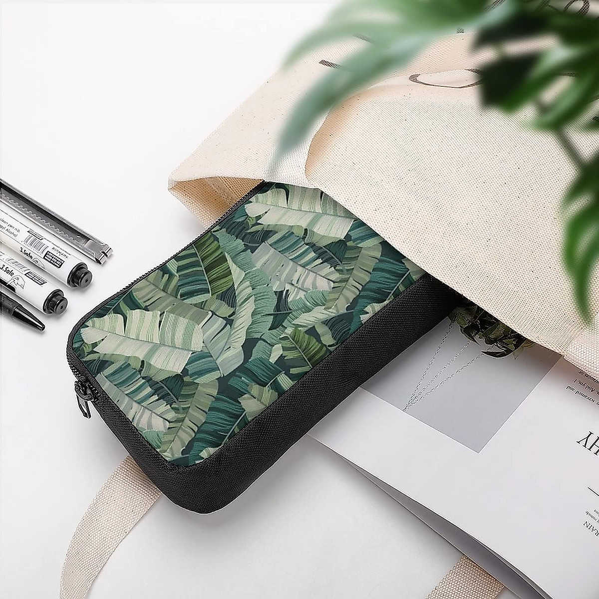 Tropical Camo Leaf Pencil Case Stationery Pen Pouch Portable Makeup Storage Bag Organizer Gift