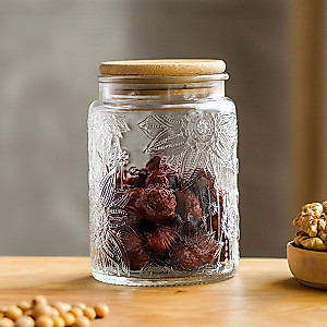 Custde Glass Storage Jars With Airtight Lid, 23.7 FL oz Canister For Kitchen Counter with Bamboo Lid, brown sugar, candy, coffee, cookie, salt, tea, cute Jar (Sunflower*1)