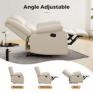 COOSLEEP Manual Recliner Chair, PU Leather Recliner Chair with Overstuffed Arm and Back, Soft Cushions, Recliner Chair for Adults, Single Sofa for Living Room(Beige)