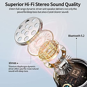 HZDJS Bleutooth earpiece Bluetooth earpiece for Cell Phone Bluetooth Headset with Ear Hook Digital Display Style Bluetooth v5.2 for Business/Office/Dviring/Sporting, Black