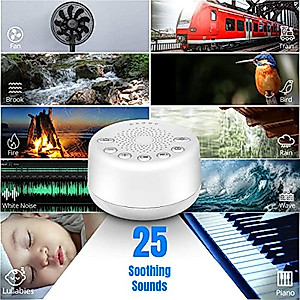Easysleep Sound White Noise Machine with 25 Soothing Sounds and Night Lights with Memory Function 32 Levels of Volume and 5 Sleep Timer Powered by AC or USB for Sleeping Relaxation (White)