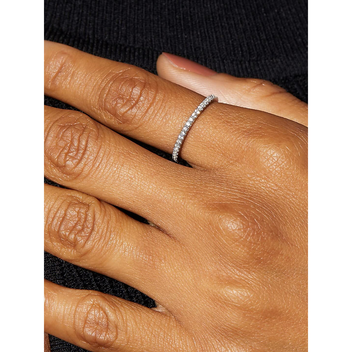 Aojun 14K Gold Vermeil S925 Sterling Silver CZ Simulated Diamond Statement Stackable Ring Eternity Bands V Ring for Women (S925 Sterling Silver, 5)