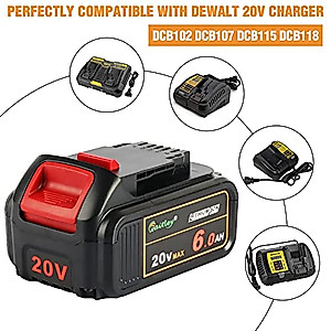 ZLWAWAOL 2 Pack DCB206 20V MAX 6.0Ah Replacement Battery Compatible with Dewalt 20V Battery DCB200 DCB203 DCB204 DCB206 20V DCD/DCF/DCG/DCS Series Cordless Power Tool