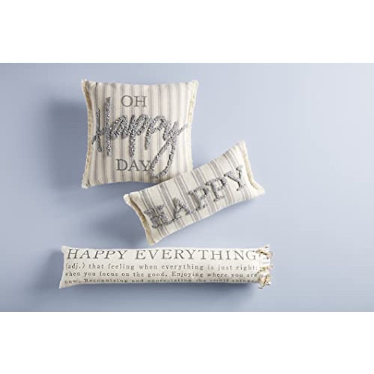 Mud Pie, Cream, Happy Definition Pillow, 35" x 7"