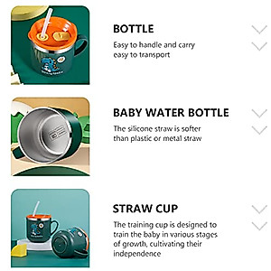 Toddmomy Milk Kids Steel Bottle Drinking Straw Stainless Plastic Cup Scale Anti-scalding Handle Cover and Silicone Ml with Baby Water