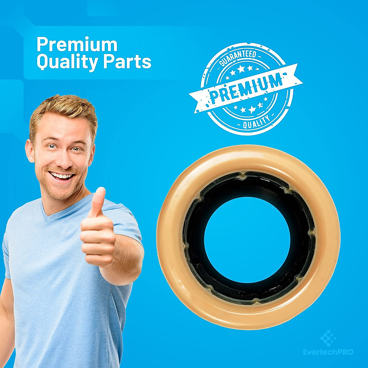 EvertechPRO Universal Extra Thick Toilet Wax Ring Replacement Kit for Floor Outlet Toilet Bowl with Black Rubber Flange Funnel Water Tight Seal Gasket Accommodates 3 Inch and 4 Inch Waste Lines