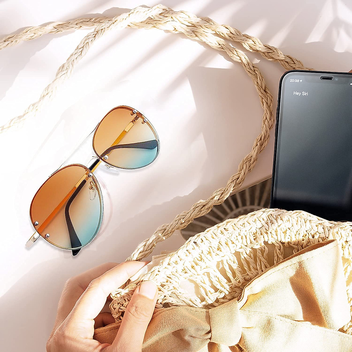 The Fresh Oversize Rimless Double Crossbar Ocean Color Lens Aviator Sunglasses 61mm Gift Box (5-Gold, Brown/Green)