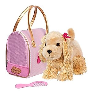 Pucci Pups – Cocker Spaniel Stuffed Puppy with Pink and Gold Dotted Stuffed Animal Bag