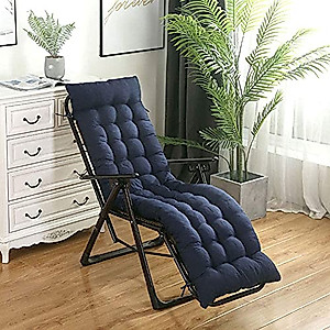 61inch Sun Lounger Chair Cushions, Sundlight Patio Cushions Chaise Outdoor Mattress Recliner Quilted Thick Padded Seat Cushion Reclining Chair Rocking with Ties (Navy Blue)