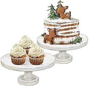 Cake Stand for Dessert Table Set of 2 Wood Cupcake Stand with Round Pedestal Holder Wood Display Table for Presenting Cakes Holder Dessert Display Plate Serving Tray for Baby Shower Wedding Cake Tools