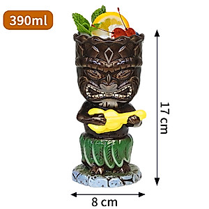 SuproBarware Tiki Mugs, 300ml Cocktail Glasses Set Colourful Ceramic Cocktail Cups Hawaiian Party Decoration for Exotic Party