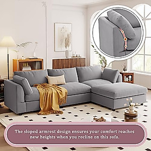 Ball & Cast 113" Modern Upholstery Convertible Sectional Sofa with Adjustable Footrest,Cozy Reversible Chaise Couch W/Sloped Armrest,Deep Seat Design,Modular Furniture for Livingroom Home,Gray