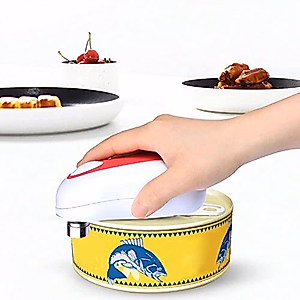 Kitchen Goods Electric Can Opener - One Touch Push of a Button, No Sharp Edge, Food Safe, Cordless Battery Operated, Portable Handheld and Easy to Operate for Adults & Seniors - White & Red