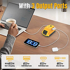 Kzreect Power Wheels Battery Adapter with USB Ports & XT60 Port, Fit for DeWalt 20V Battery, Fast Charging USB Charger Power Adapter for Mobile Devices, DIY Projects, Work Light (Tool Only)