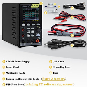 2 in 1 DC Power Supply Multimeter 60V/ 10A Benchtop Power Supply Multiple Protections 2.8" LCD USB Charging (60V/10A/300W/ATM6301)