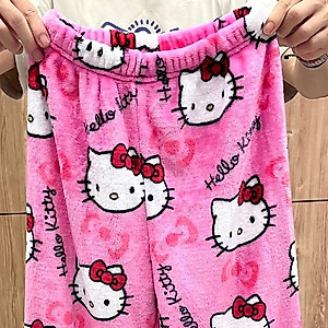 Kawaii Pajamas for Women Girls Cartoon Cat All Over Print Flannel Christmas Halloween Anime Soft Sleep Pajamas Pants,Style-4，L
