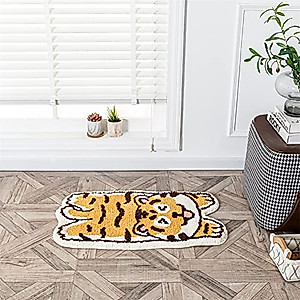Tiger Shaped Bath Rugs for Bathroom Non Slip, Animals Print Area Rug Water Absorption Small Cute Tiger Bath Mat Cartoon Carpet for Kitchen Floor Door Mat Bedroom Playmat (1.5x2.5 Feet)