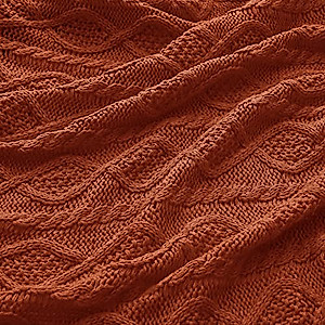 Homiest Cable Knit Throw Blanket and Pillow Set, Rust Throw Blanket Set of 3, Knitted Throw Blanket (50"x60") & 2 Pillow Covers (18"x18"), Soft & Cozy Decorative Throw Blanket for Couch Bed Sofa