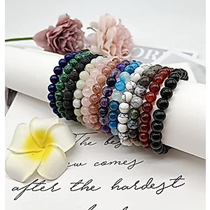 WAINIS 12PCS 8mm Semi-precious Beaded Bracelets for Men Women Healing Stretch Round Bead Crystal Gemstones Bracelets Unisex