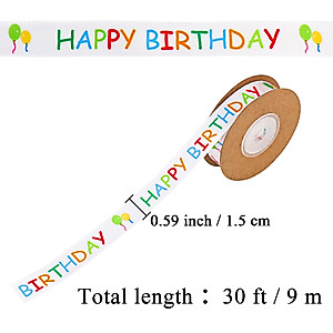 Happy Birthday Ribbon Roll for Gift Wrapping Crafts, 15 mm x 30 ft