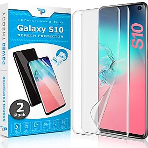 Power Theory Designed for Samsung Galaxy S10 Screen Protector [Not Glass], Easy Install Kit, Case Friendly, Full Cover, Flexible Film Anti Scratch, 2 Pack