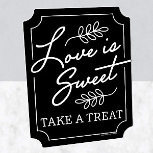 Big Dot of Happiness Black Love is Sweet Sign - Wedding Cake and Dessert Table Decorations - Printed on Sturdy Plastic Material - 10.5 x 13.75 inches - Sign with Stand - 1 Piece