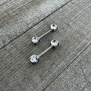 Body Candy Stainless Steel Clear Accent Barbell Nipple Ring Set 14 Gauge 9/16"