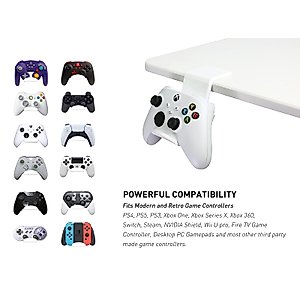 OAPRIRE Under Desk & Desktop Controller Holder Gaming Accessories (2 Pack) for Xbox ONE PS4 PS5 Switch, Universal Controller Stand with Clips (White)