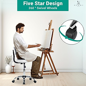 Naomi Home Mara Adjustable Stool with Wheels and Backrest, Office Rolling Stools with Wheels, PU Leather Drafting Stools,Swivel Stool with Back Rest, Small Rolling Chair, White