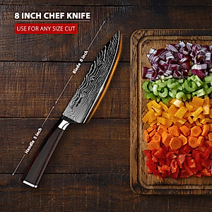 Chef Knife 8 Inch Etched Pattern - Ultra Sharp German High Carbon Stainless Steel Kitchen Knifes - 8” Chefs Cooking Knife for Sushi Chopping Vegetable Slicing Tomatoes and Meat Cutting Knives