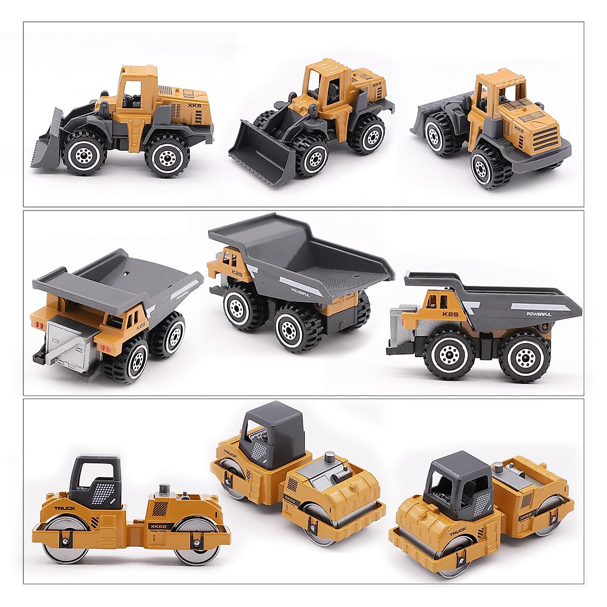 Childom Alloy Construction Engineering Vehicle Toys Set 12 Pack Stacker,Big Forklift,Heavy Duty Roller,Excavator,Heavy Transport Vehicle,Engineering Mixer Set for Kids Boys