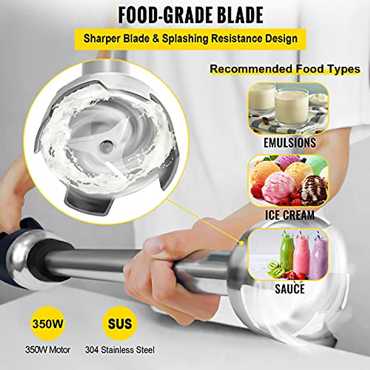 VEVOR Commercial Immersion Blender Constant Speed Heavy Duty Immersion Blender 350W Commercial Hand Mixer 304 Stainless Steel Hand Blender Commercial with 11.8" Removable Shaft for Kitchen Mixing