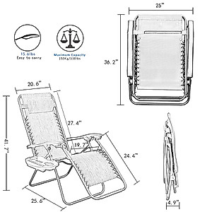 YOMIFUN Zero Gravity Chair, Lawn Chair, Folding Recliner Lounge Chair, Everything Included with Padded Head Pillow, Holder Tray, Shoulder Strap, Footrest Cushion, grey