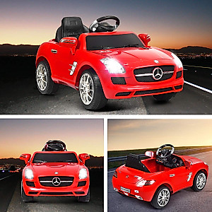 Costzon Ride On Car, Licensed Mercedes Benz SLS Battery Powered Electric Car for Kids w/Parental Remote Control, Lights, Music, MP3, Safety Belt, 4 Wheeler Cars to Drive for Boys Girls Gift (Red)