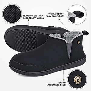 HomeTop Men's Bootie Slippers Comfy Warm Soft Non-slip Indoor Memory Foam House Shoes with Elastic Gores (12, Black)